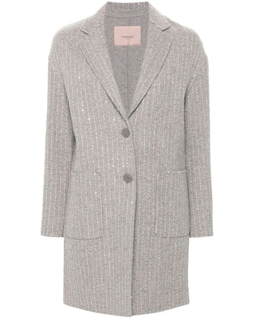Twinset Light Wool Blend Jacket With Sequin Details in Gray | Lyst