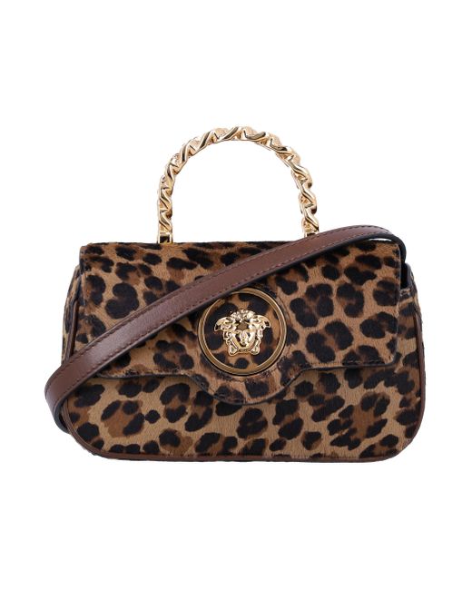 Versace Leopard-Print Mini Top Handle Handbag in Brown | Lyst