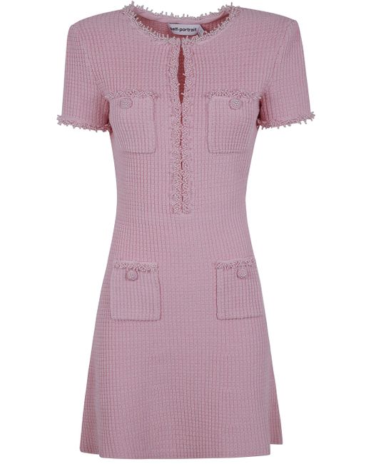Self-Portrait Textured Knit Mini Dress For in Purple | Lyst