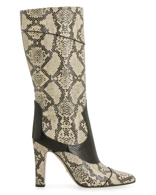 Gucci Snakeskin Print Leather Boots For in Brown | Lyst