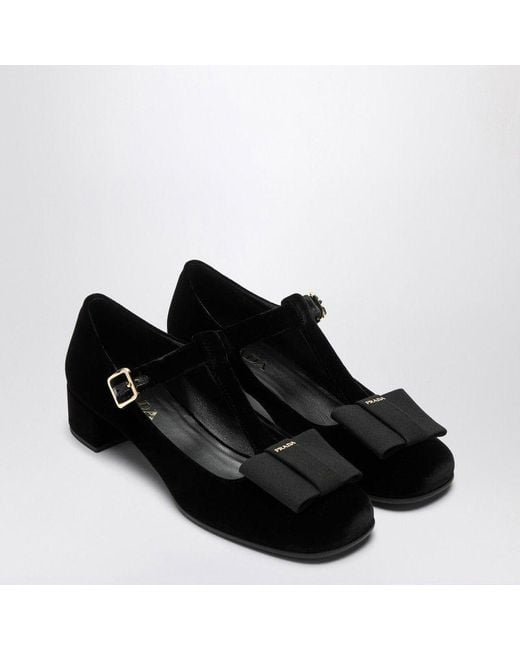 Prada Low Velvet Pumps With Adjustable Ankle Strap in Black | Lyst