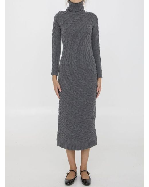 Max Mara High-Neck Wool And Cashmere Blend Dress in Gray | Lyst
