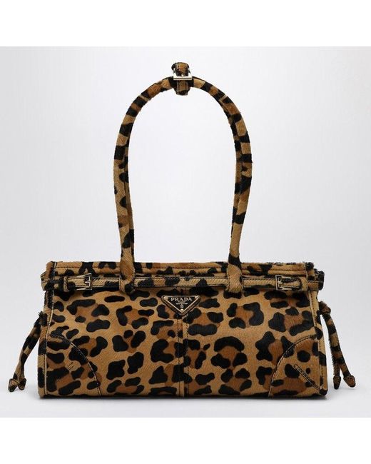 Prada Leopard Print Pony Skin Leather Medium Handbag in Brown | Lyst