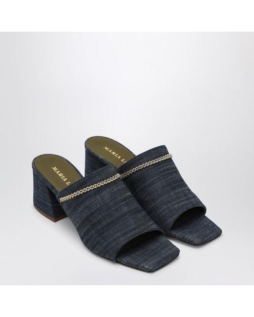 MARIA LUCA High Strap Denim Sandals With Chain Detail in Blue | Lyst