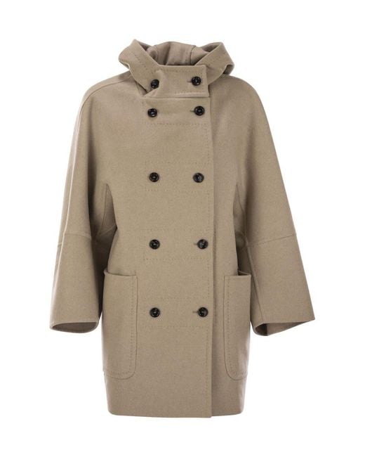 Max Mara Wool And Cashmere Double-Breasted Mini Parka Jacket in Natural ...
