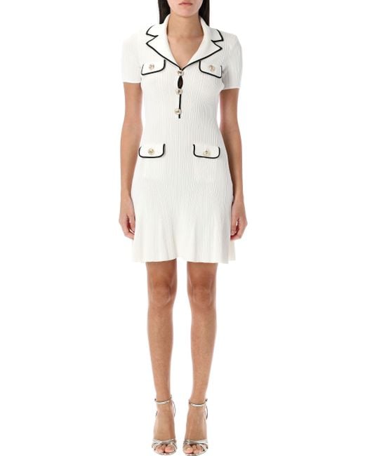 Self-Portrait Sculpted Fit Rib Knit Mini Dress in White | Lyst