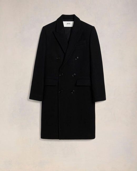 Ami Paris Tailored Double-Breasted Wool Overcoat in Black for Men | Lyst