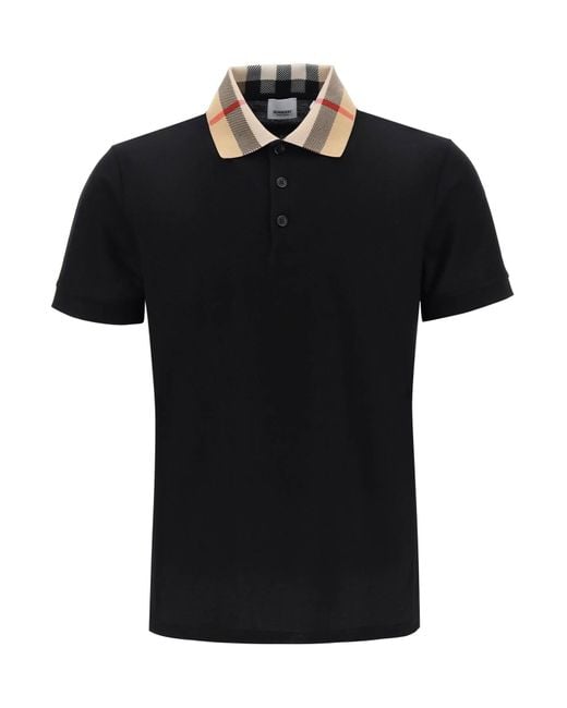 Burberry Classic Check Collar Polo Shirt in Black for Men | Lyst