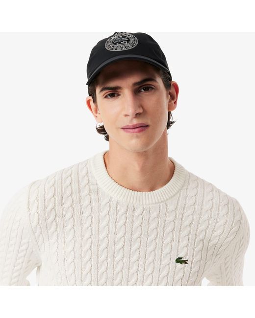 Lacoste Cable Knit Cotton Sweater in White for Men | Lyst