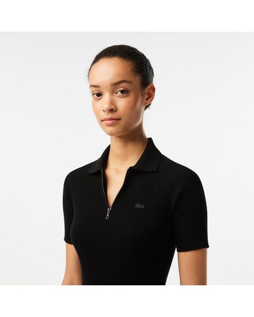 Lacoste Womenâ S Knit Polo Dress in Black | Lyst
