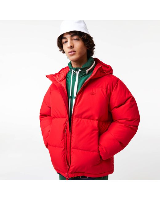 Lacoste Water-Repellent Puffer Jacket in Red for Men | Lyst