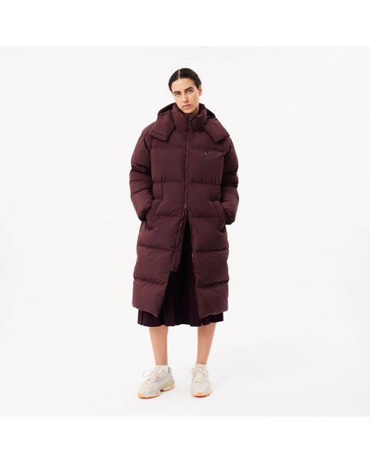 Lacoste Long Oversized Down Jacket in Red | Lyst