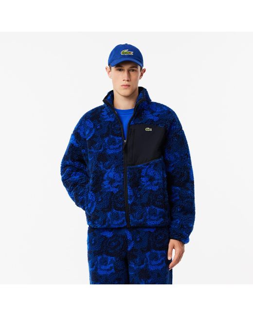 Lacoste Zip-Up Floral Motif Fleece Jacket in Blue for Men | Lyst