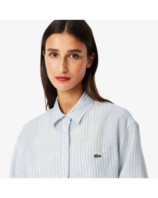 Lacoste Oversized Striped Linen Shirt in White | Lyst