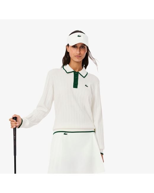 Lacoste Polo Collar Stretch Golf Sweater in White | Lyst