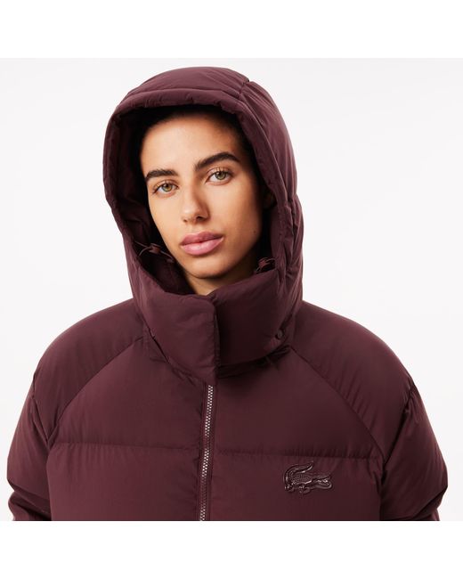 Lacoste Long Oversized Down Jacket in Red | Lyst