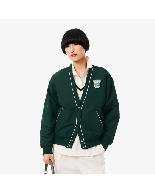 Lacoste Oversized Padded Nylon Cardigan in Green | Lyst