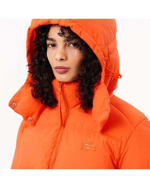 Lacoste Relaxed Fit Hooded Down Jacket in Orange | Lyst