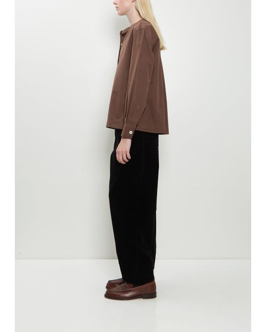 MHL by Margaret Howell Collarless Cotton Shirt in Brown | Lyst UK