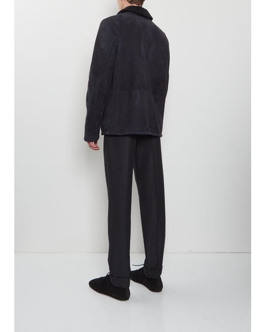 Bergfabel Men Shearling Leather Jacket in Blue | Lyst UK