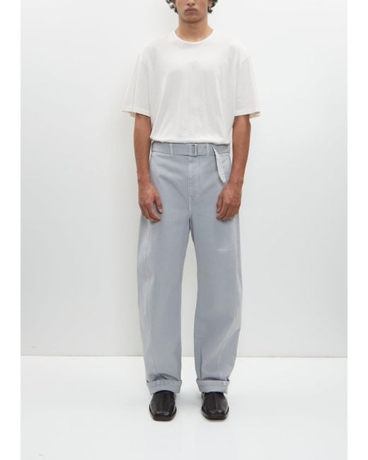 Lemaire Cotton Denim Twisted Belted Pants in Gray | Lyst