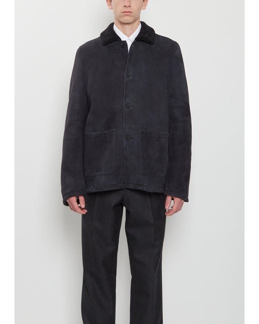 Bergfabel Men Shearling Leather Jacket in Blue | Lyst UK