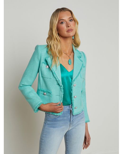 L'Agence Sylvia Tweed Jacket in Blue | Lyst