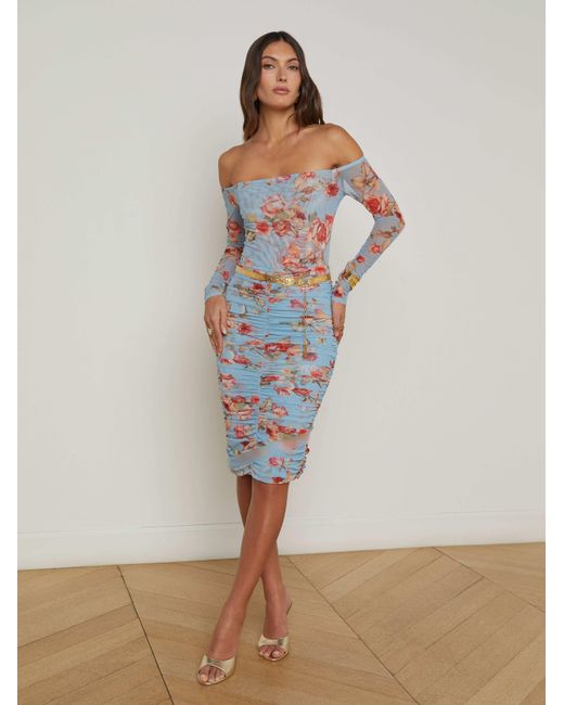 L'Agence Isodora Mesh Midi Skirt in Blue | Lyst