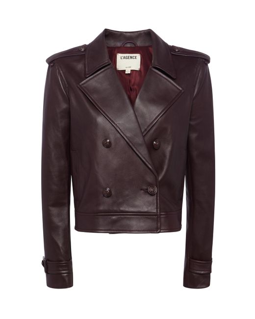 L'Agence Cropped Lambskin Trench Coat in Blue | Lyst