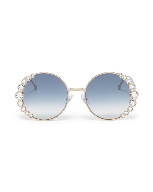 Fendi Swarovski Crystal Metal Round Sunglasses In Metallic Lyst