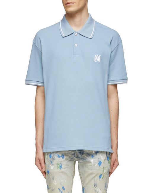 Amiri Ma Chest Logo Contrast Piping Cotton Polo Shirt In Blue For Men