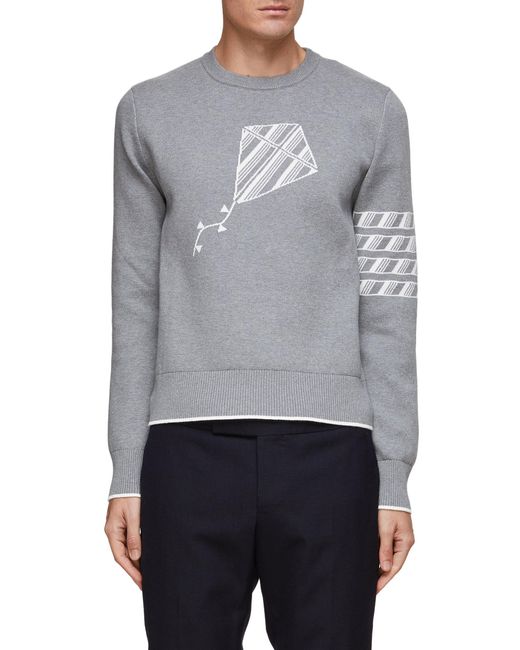 Thom Browne Cotton Kite Icon Jacquard Four Bar Pullover In Grey Gray