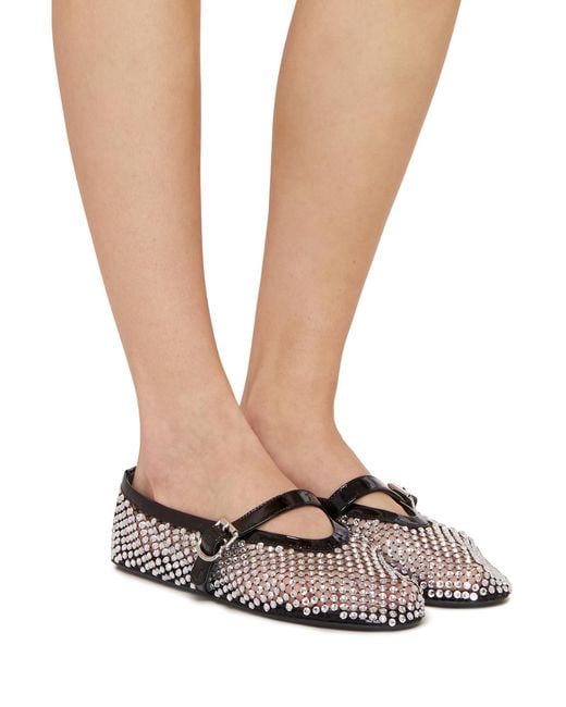 Alaïa Strass Embellished Mesh Ballerina Flats in Black | Lyst