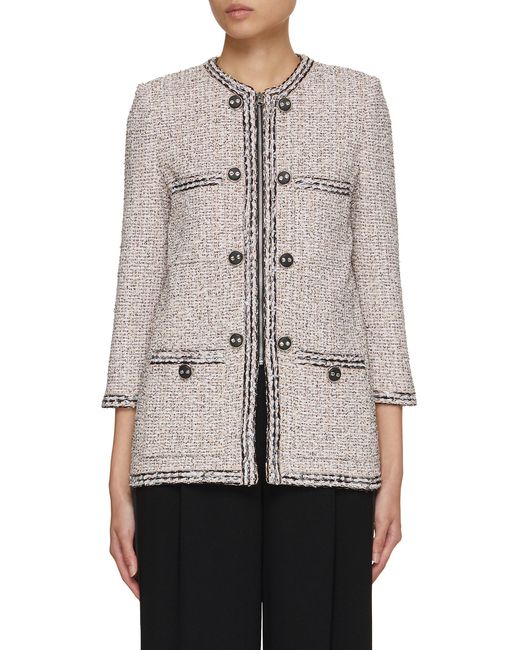 St. John Boucle Tweed Four Pocket Jacket in Gray | Lyst