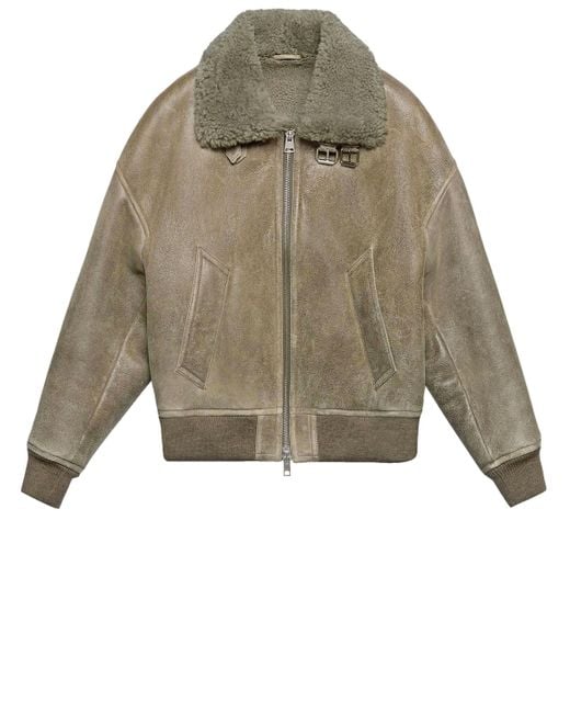 Ami Paris Shearling Bomber Jacket in Green for Men | Lyst