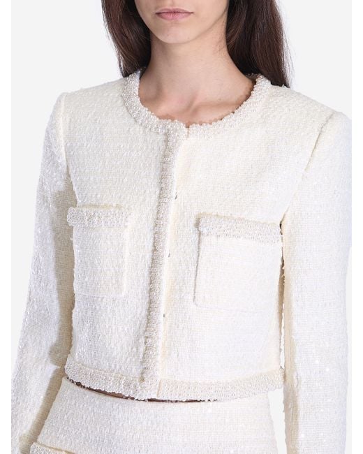 Self-Portrait Pearl Trim Jacket in White | Lyst