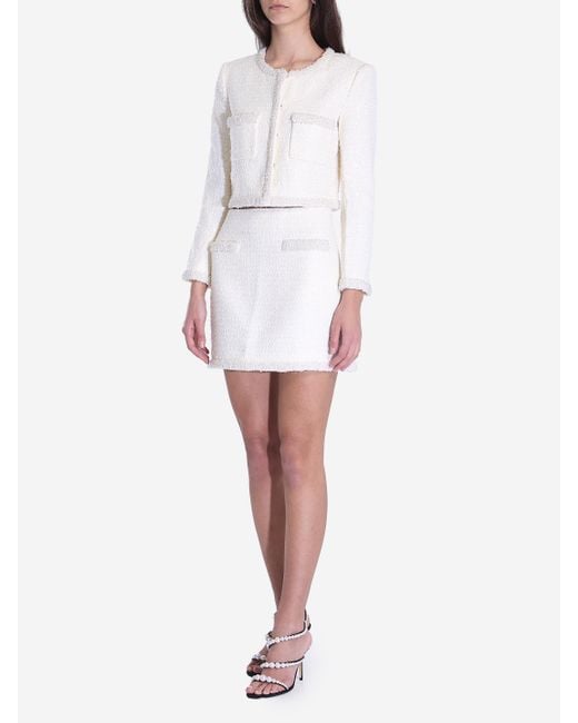 Self-Portrait Pearl Trim Jacket in White | Lyst