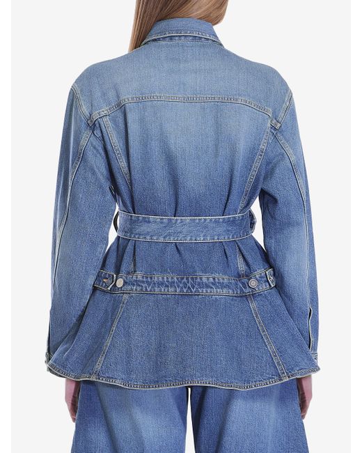Alaïa Denim Jacket With Peplum in Blue | Lyst