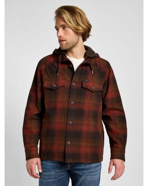 Lee Jeans Mens Western Hooded Shirt Jacket in Brown for Men | Lyst