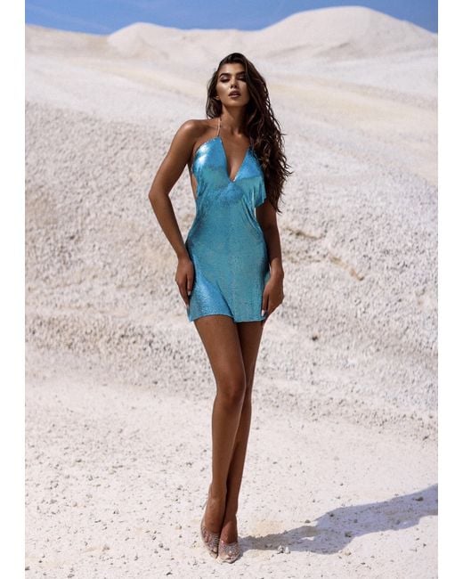 LemonLunar The Roxy Chainmail Dress in Blue | Lyst UK