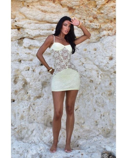 LemonLunar The Alina Lace Mini Dress in Grey | Lyst UK