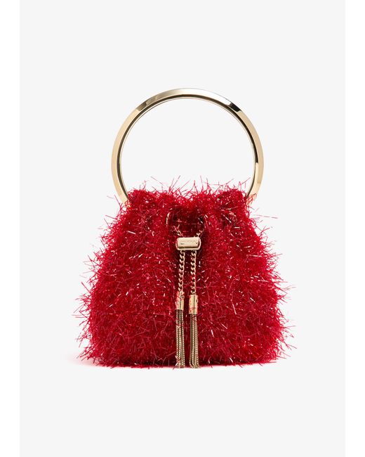 Jimmy Choo Micro Bon Bon Bucket Bag in Red | Lyst