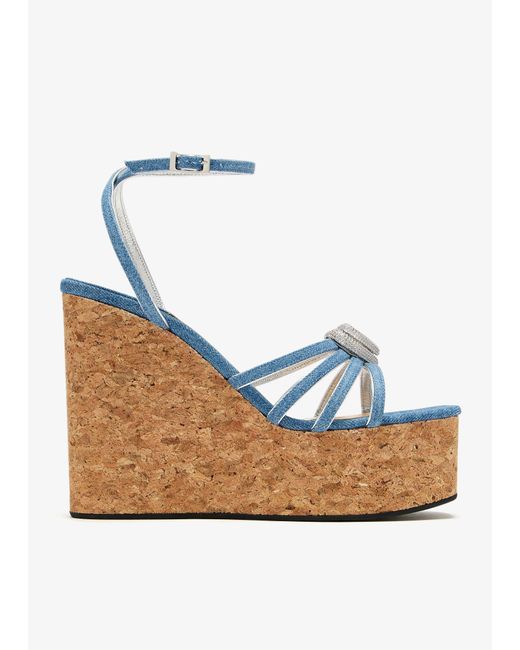 Mach & Mach Double Heart Wedge Sandals in Blue | Lyst