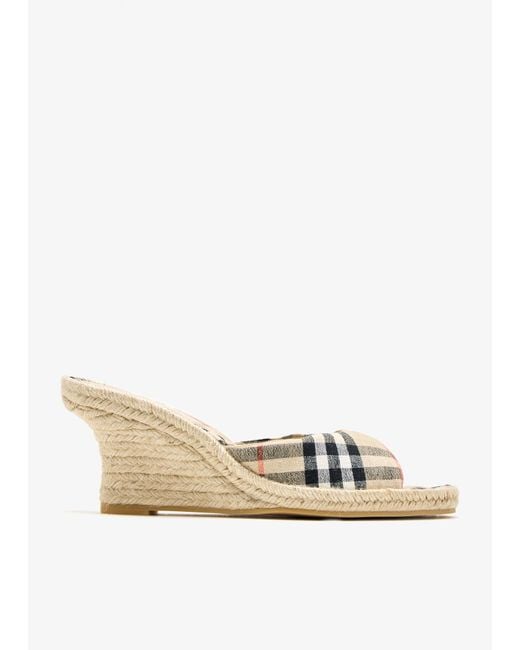 Burberry Check Wedge Sandals in Natural | Lyst