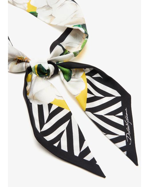 Dolce & Gabbana Gardenia-Print Twill Headscarf in White | Lyst