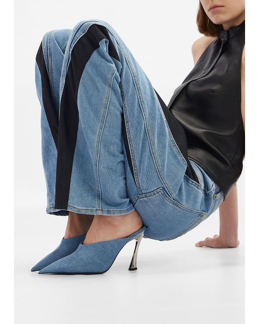 Mugler Denim Mule Heel Sandals in Blue | Lyst