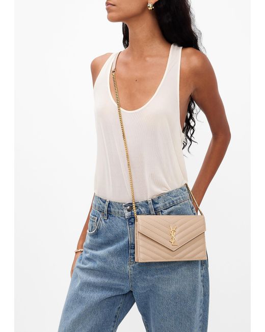 Saint Laurent Cassandre Envelope Chain Wallet in Natural | Lyst