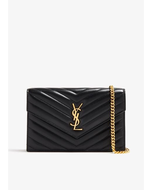 Saint Laurent Cassandre Envelope Chain Wallet in Black | Lyst