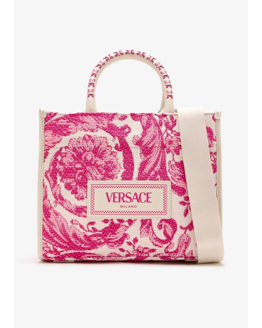 Versace Barocco Athena Small Tote Bag in Pink | Lyst