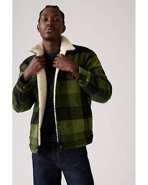 Levi's Relaxed Fit Plaid Sherpa Trucker Jacket in Black for Men | Lyst UK